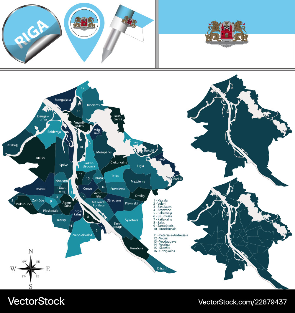 Map of riga latvia with districts Royalty Free Vector Image