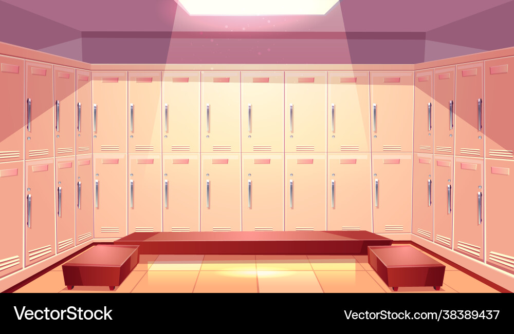 School gym locker room interior cartoon Royalty Free Vector