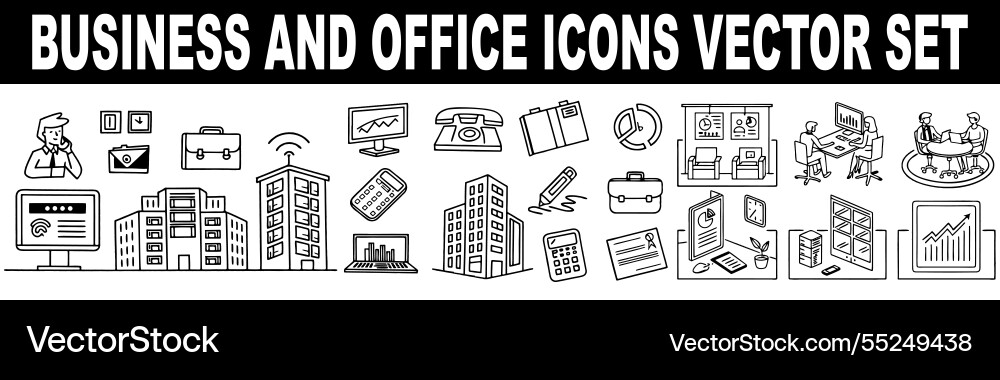 Business and office flat line icons set pixel Vector Image