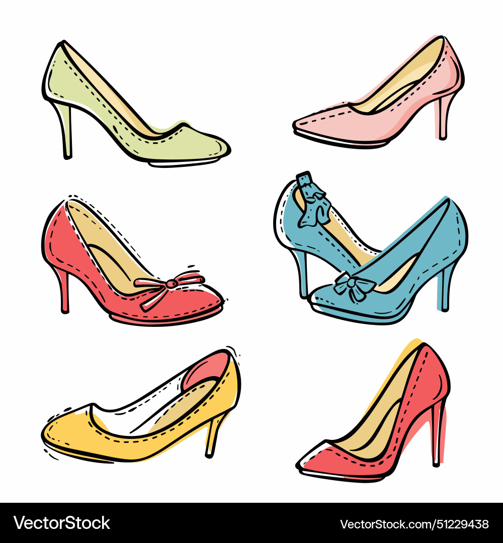 Collection handdrawn womens high heels various Vector Image