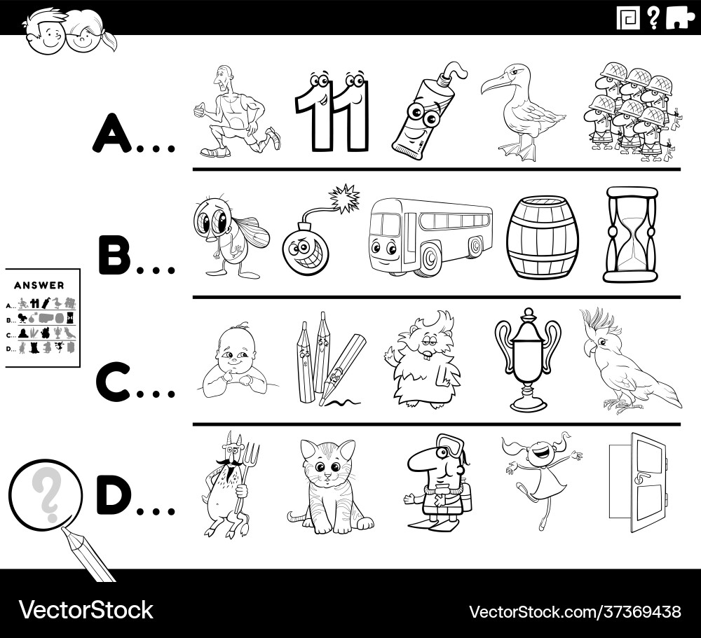 First letter a word task for children color Vector Image
