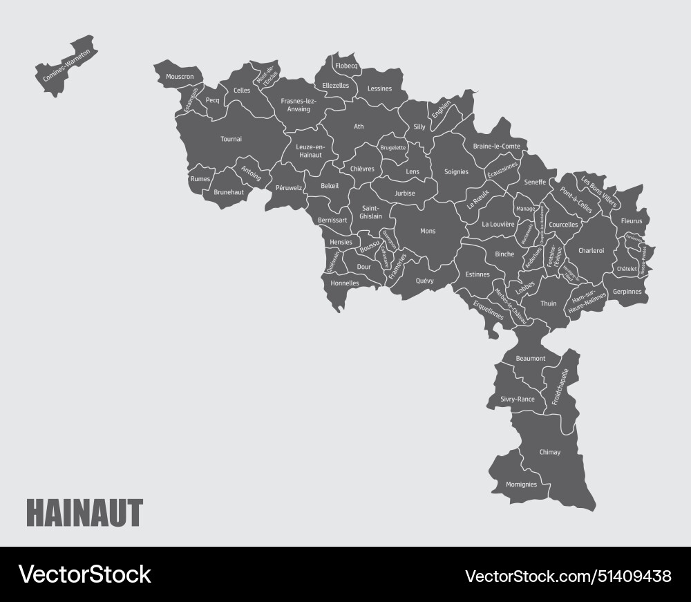 Hainaut administrative map Royalty Free Vector Image