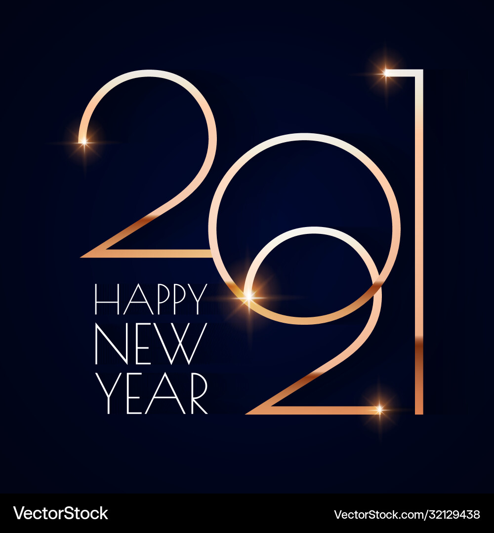 Happy new 2021 year elegant gold text with light Vector Image