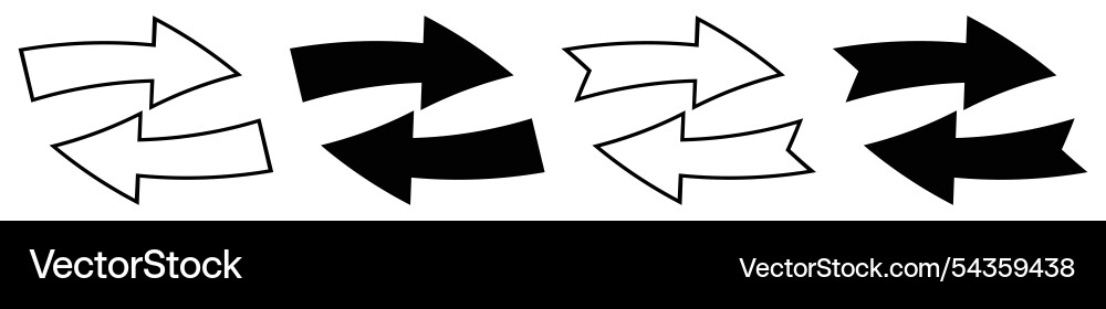 Horizontal dual two-sided long curved arrow signs Vector Image