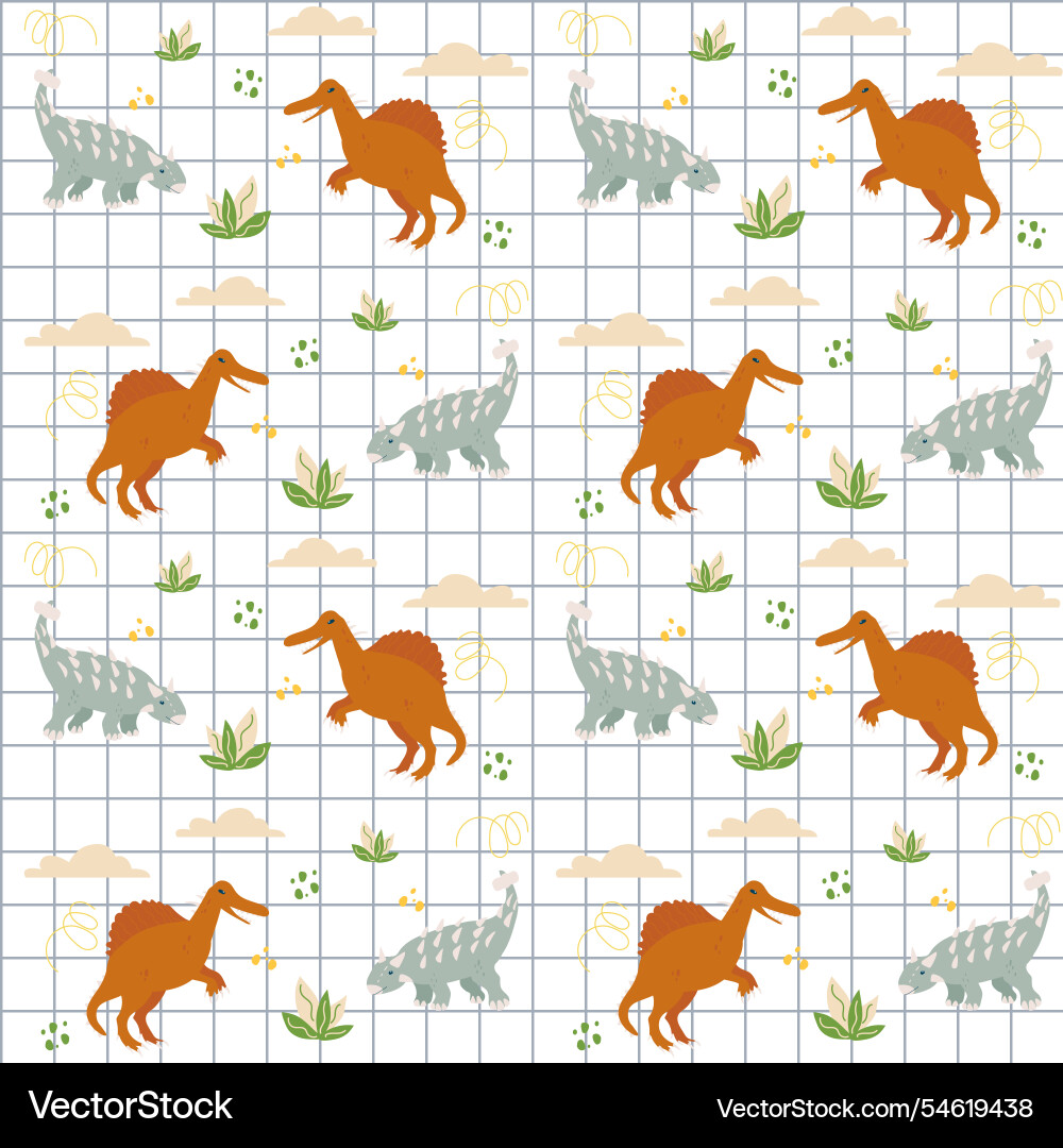 Seamless plaid pattern with dino dinosaur Vector Image