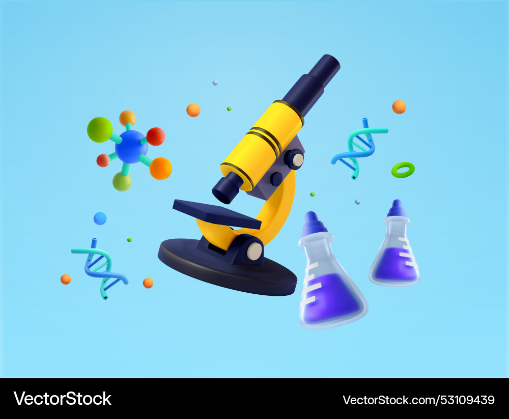 3d laboratory banner template with microscope Vector Image