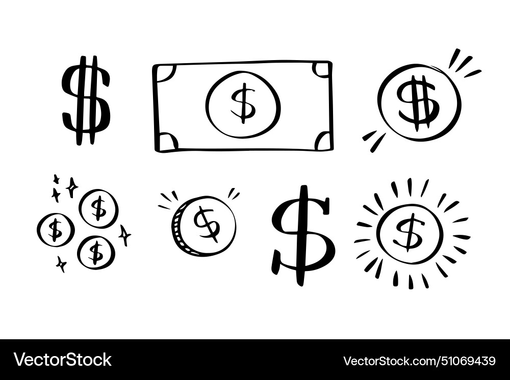 Dollar doodle sign symbol set hand drawn dollar Vector Image