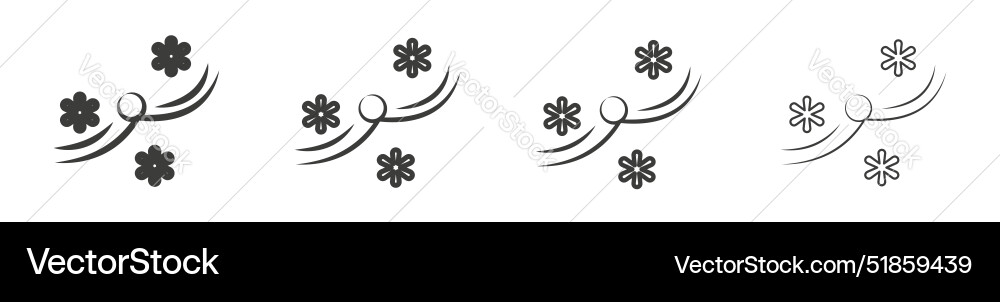 Snow blowing icon set snowflake cold breeze Vector Image
