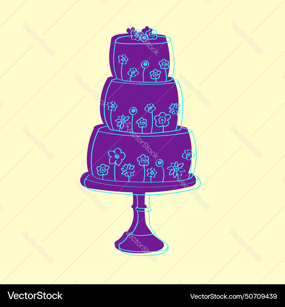 Three tiered cake with flowers drawing Royalty Free Vector