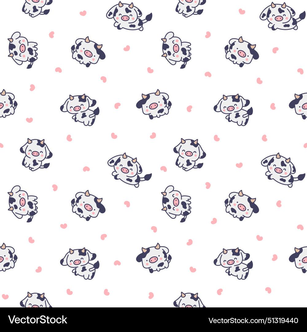Cute kawaii baby cow seamless pattern Royalty Free Vector