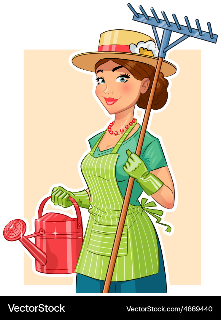 Gardener girl with rake Royalty Free Vector Image