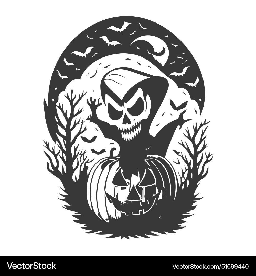 Halloween ghost reaper grey Royalty Free Vector Image