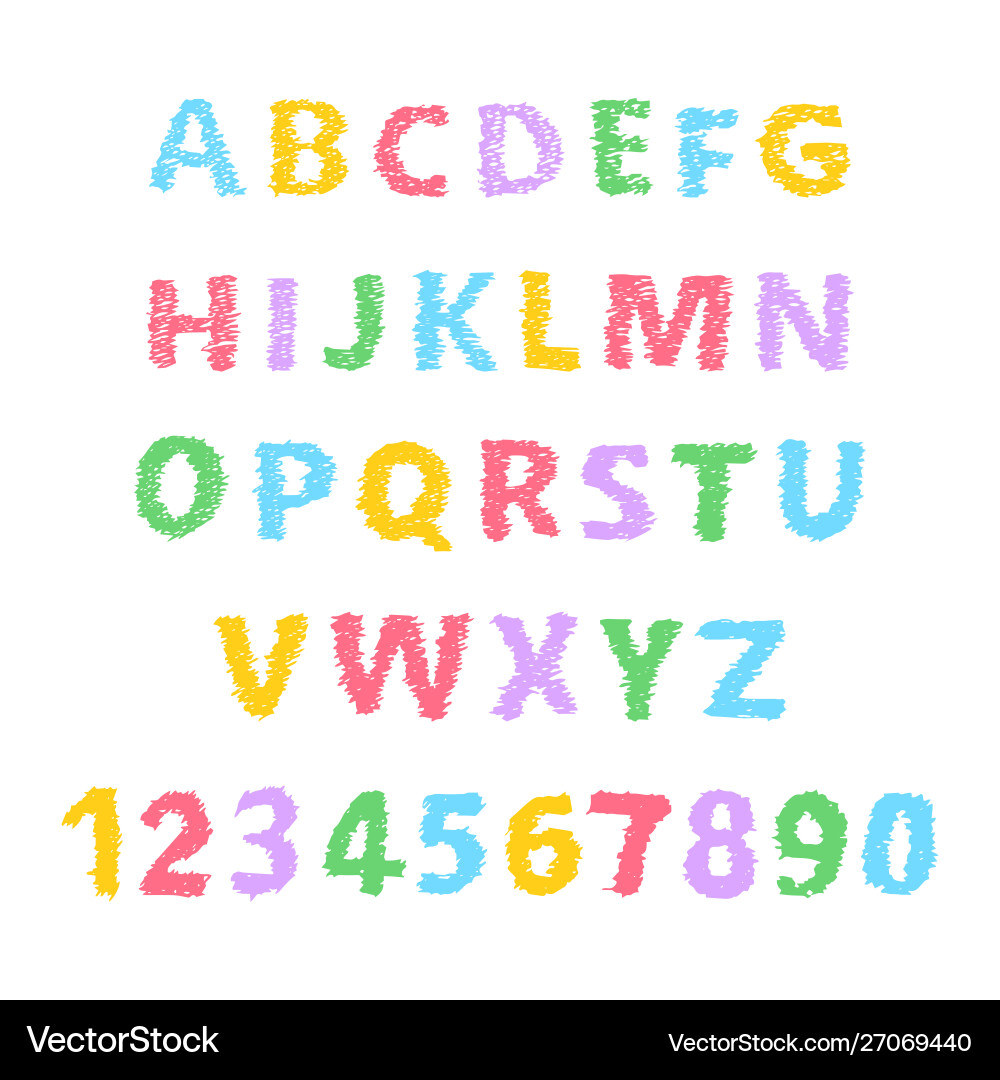 Hand drawn latin alphabet letters and numbers Vector Image