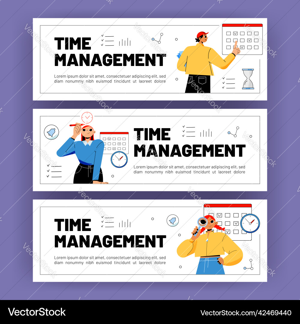 Time management posters with workers and calendar Vector Image