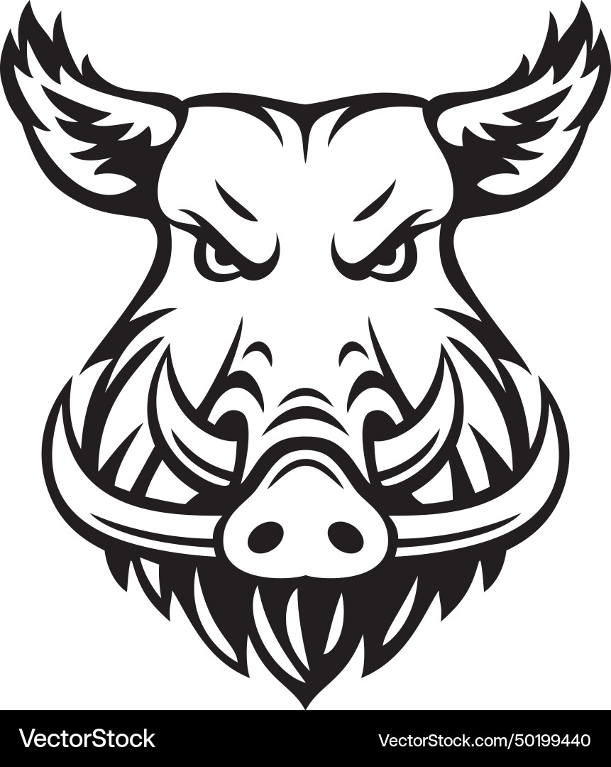 Wild boar face black and white Royalty Free Vector Image