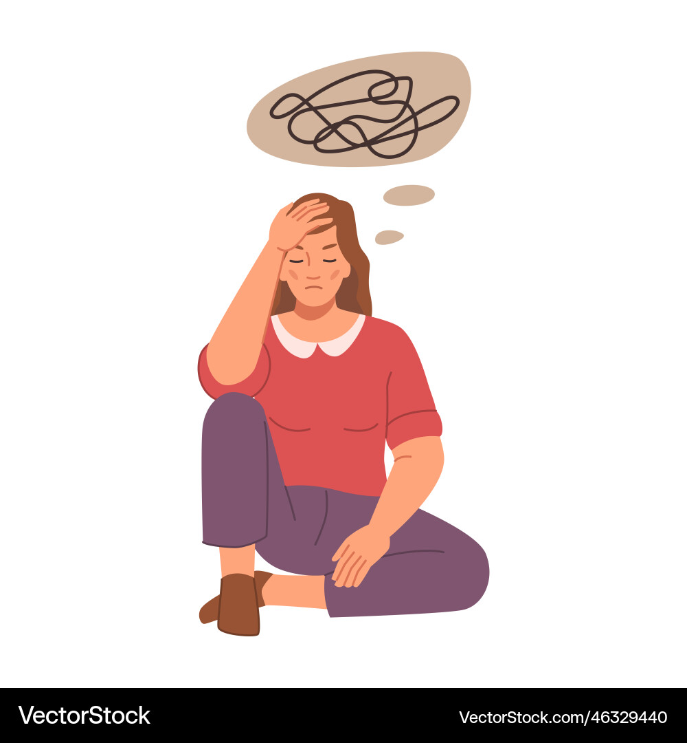 Woman Overthinking, Anxiety & Stress Vector Image