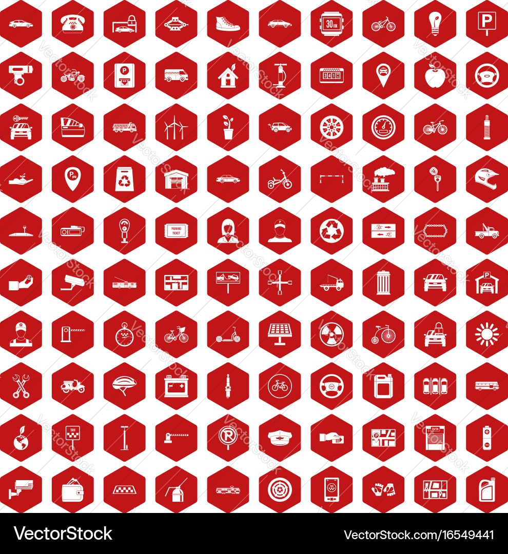 100 parking icons hexagon red Royalty Free Vector Image