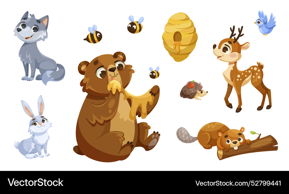 Cute forest animals and insects Royalty Free Vector Image