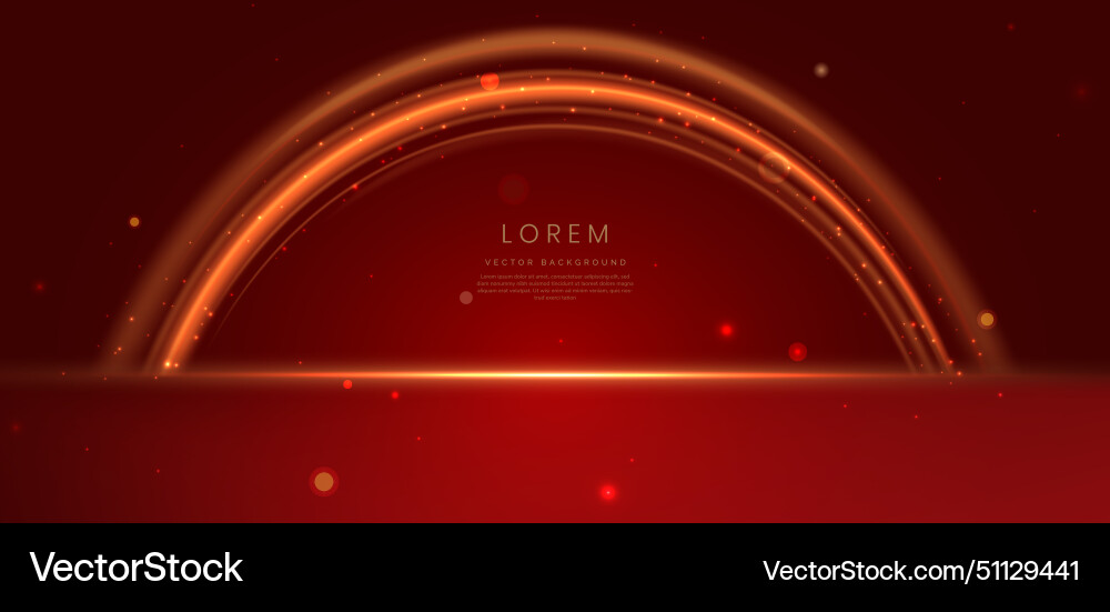Elegant red stage with gold curved shape lighting Vector Image