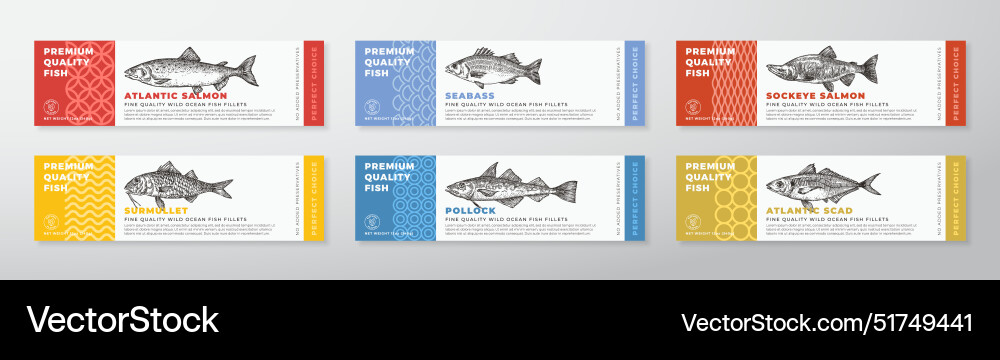 Fish seafood packaging label design Royalty Free Vector
