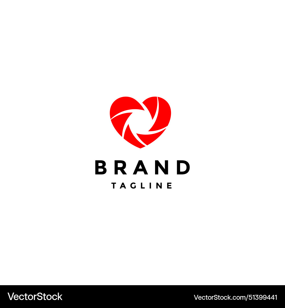 Heart symbol shaped camera shutter logo Royalty Free Vector