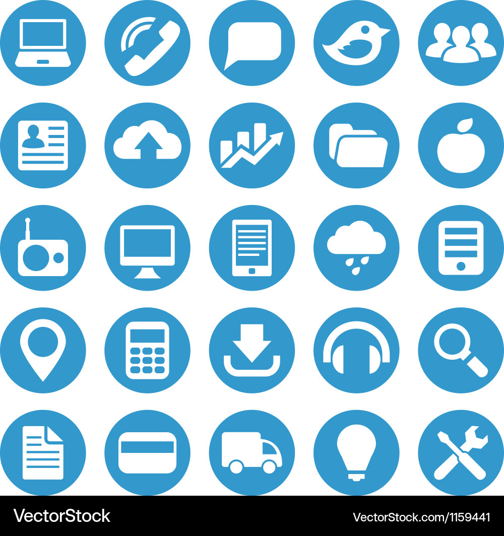 Icons for web site in blue circle Royalty Free Vector Image