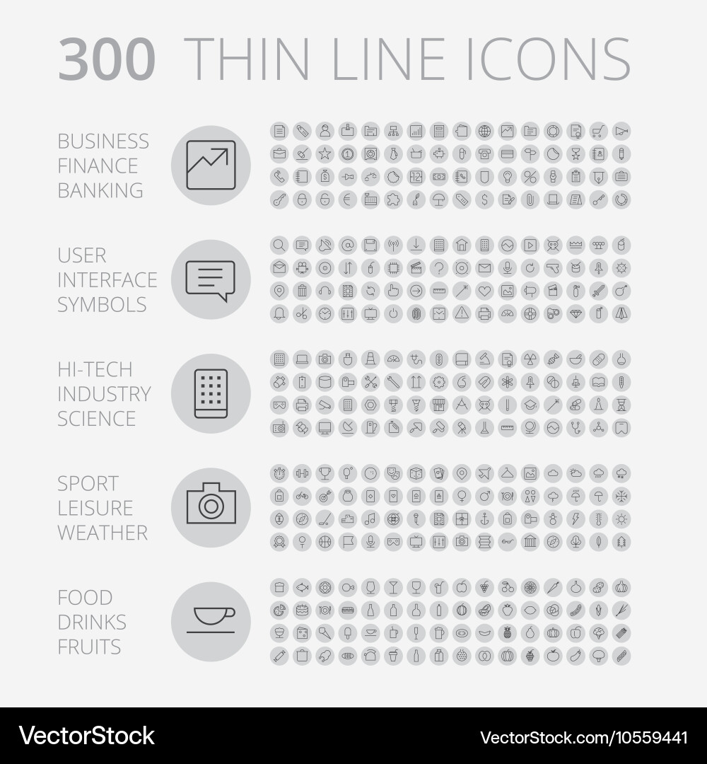 Icons line set round thin Royalty Free Vector Image