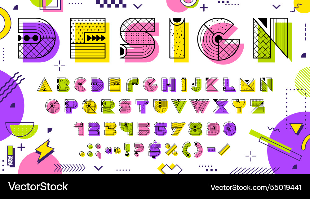 Memphis font offset typography geometric typeface Vector Image