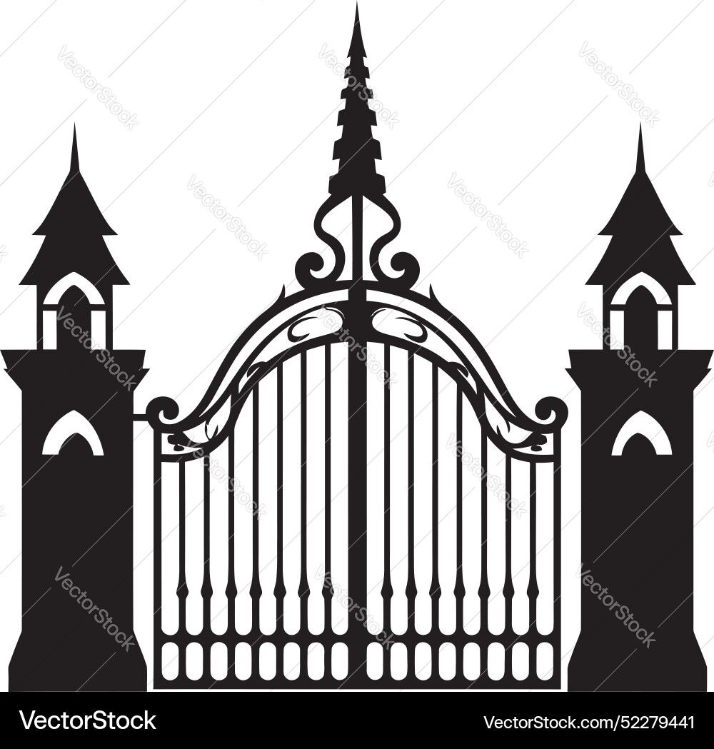 Scroll adorned sanctuary entrance church gate Vector Image