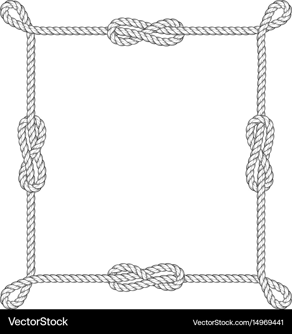 Square rope frame with knots and loops Royalty Free Vector