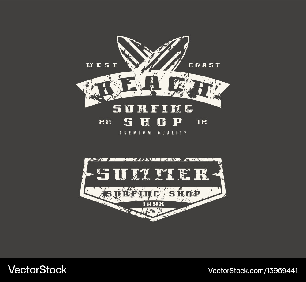 Surfing shop emblems graphic design for t-shirt Vector Image