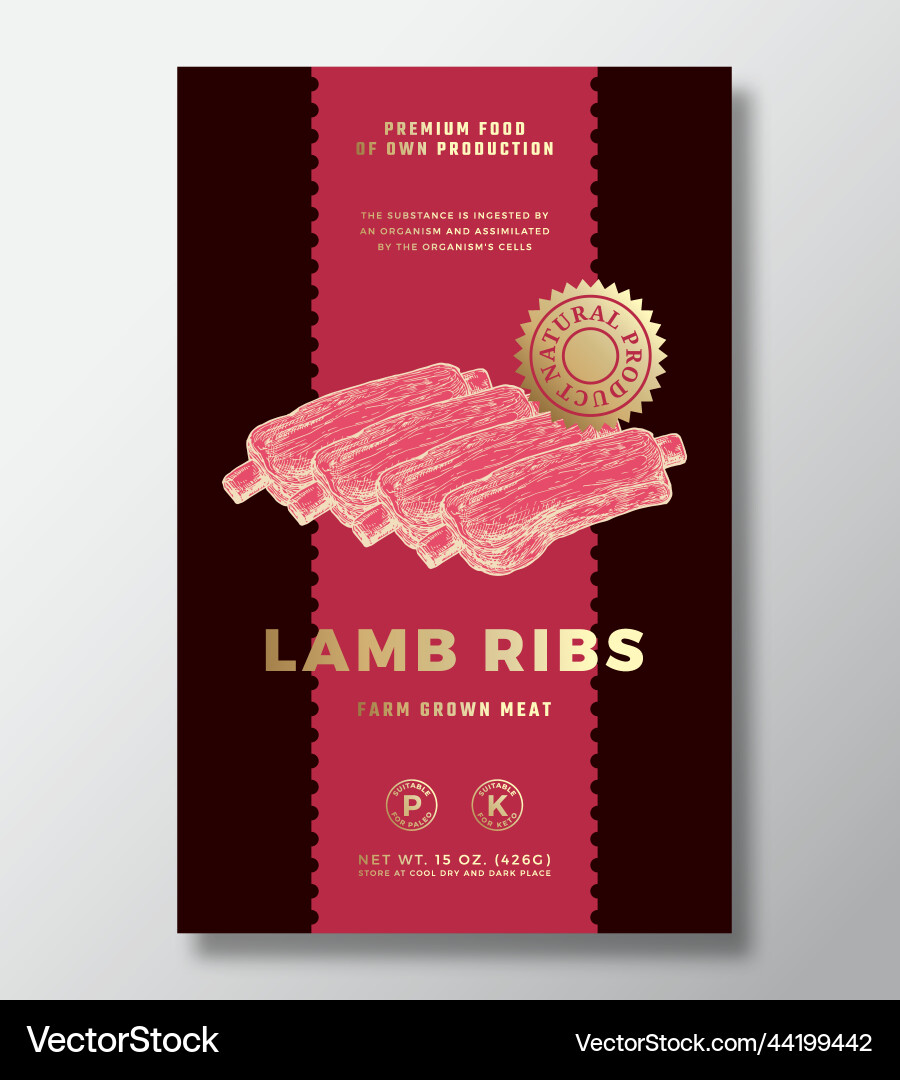 Farm grown lamb ribs abstract packaging Royalty Free Vector