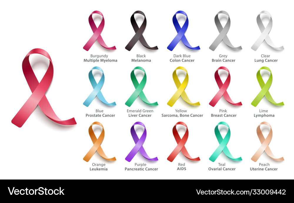 Realistic 3D Cancer Ribbon Icons Royalty Free Vector Image