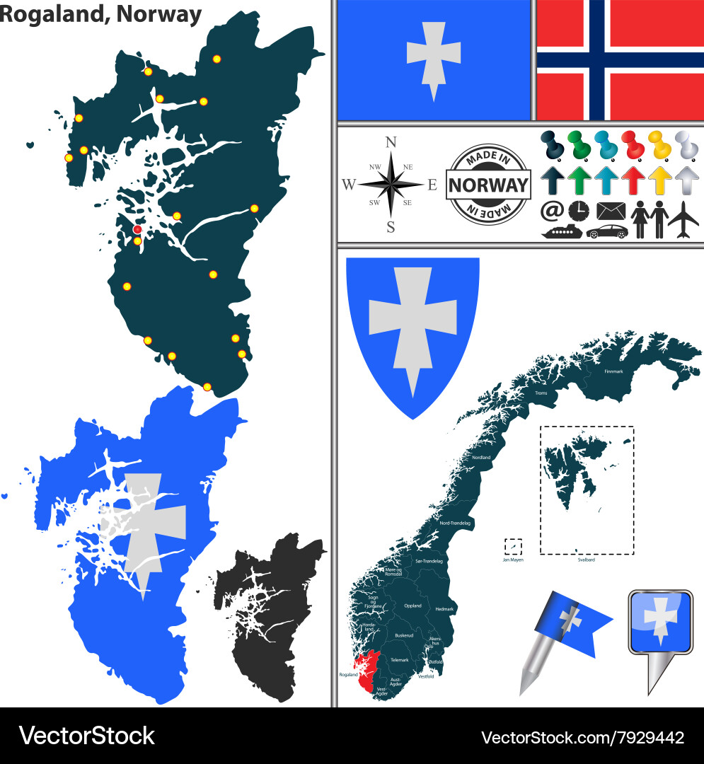 Rogaland County Map of Norway Royalty Free Vector Image