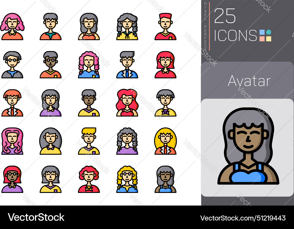 Avatar color line set 2 Royalty Free Vector Image