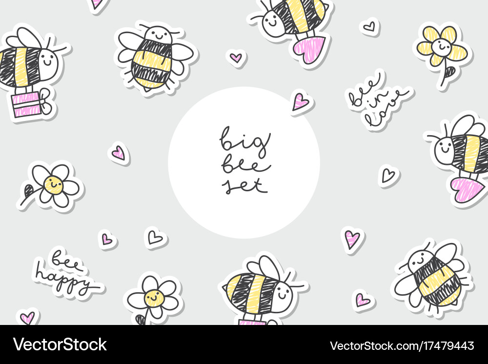 Bees stickers frame Royalty Free Vector Image - VectorStock