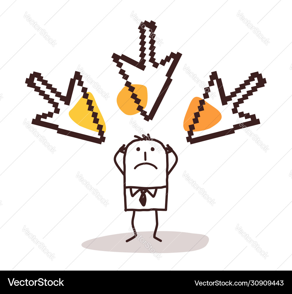 Man with big pointing cursors on his head Vector Image