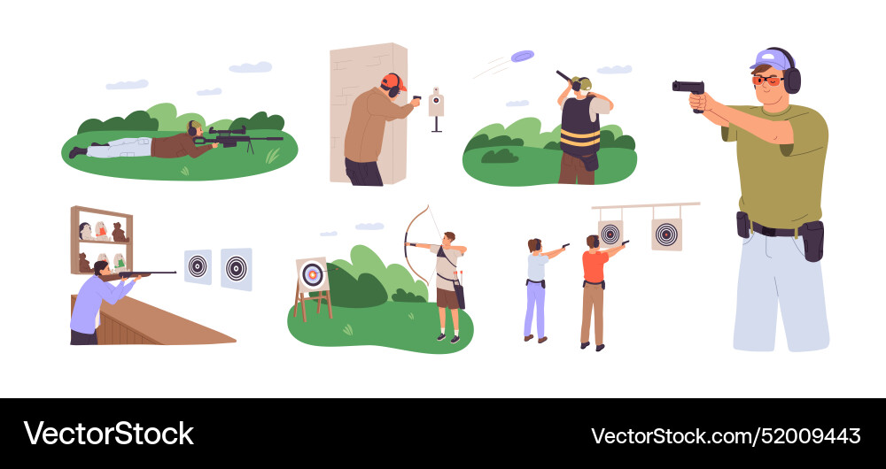 Professional shooters training on shoot range set Vector Image