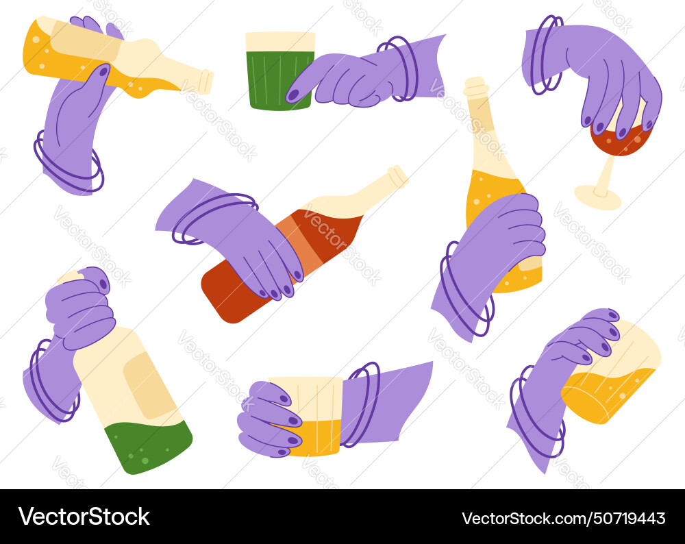 Set of different female hands with bottles Vector Image