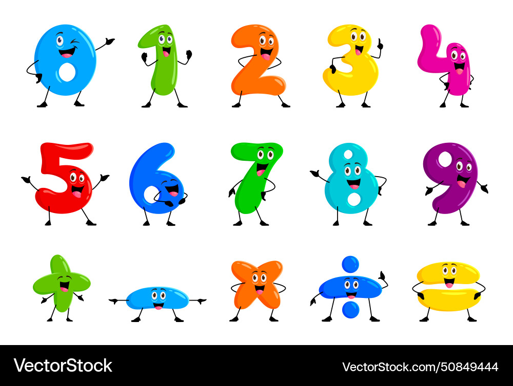 Cartoon math number characters funny mathematics Vector Image