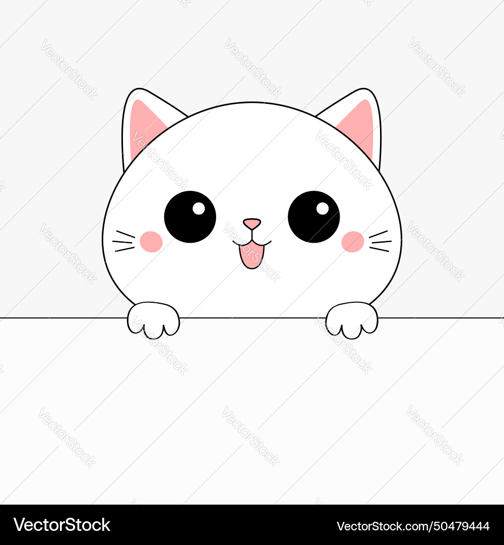 Cat hanging on paper kitten with hands paw print Vector Image