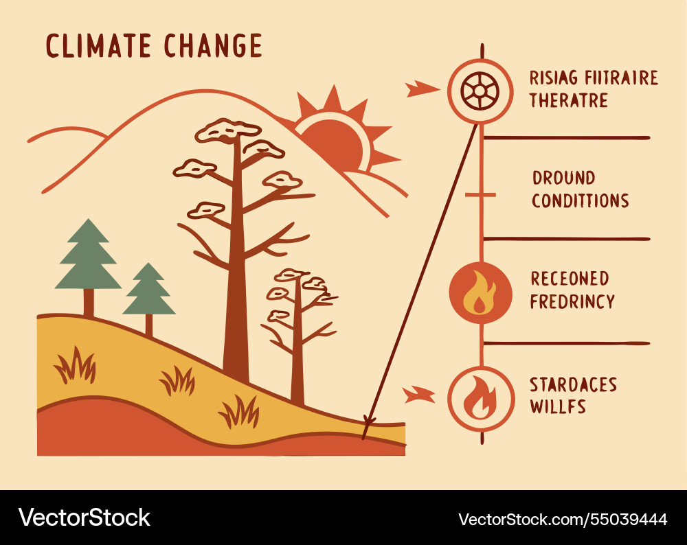 Climate change and wildfire connection chart Vector Image