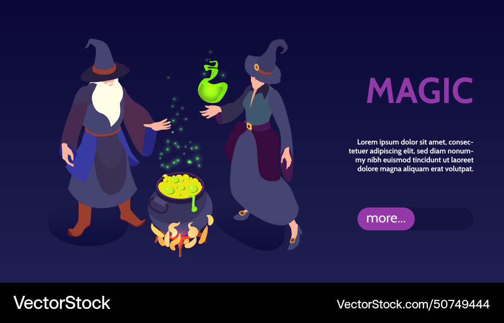 Magic wizard horizontal banner Royalty Free Vector Image