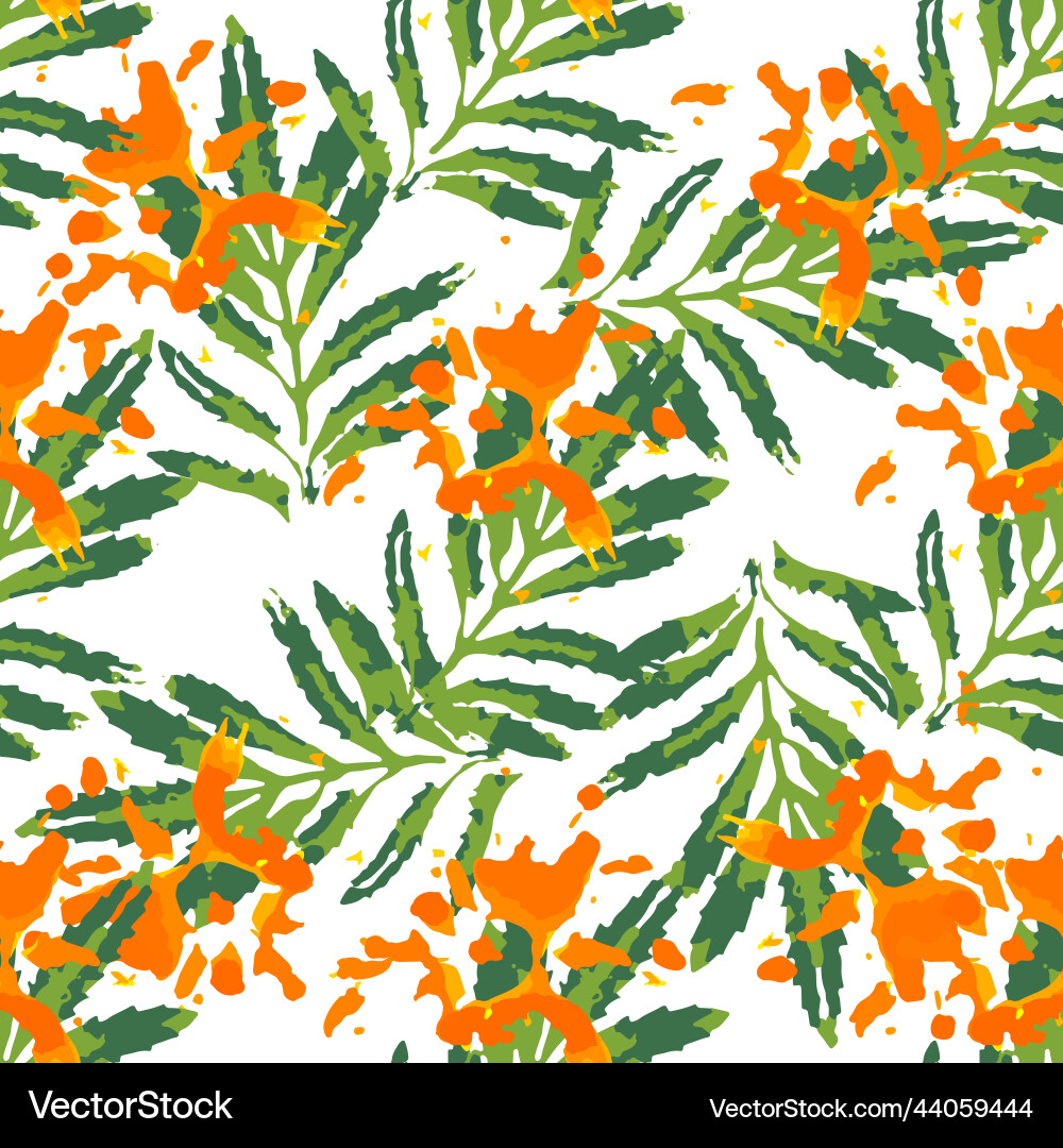 Marigold leaves and flowers seamless pattern Vector Image