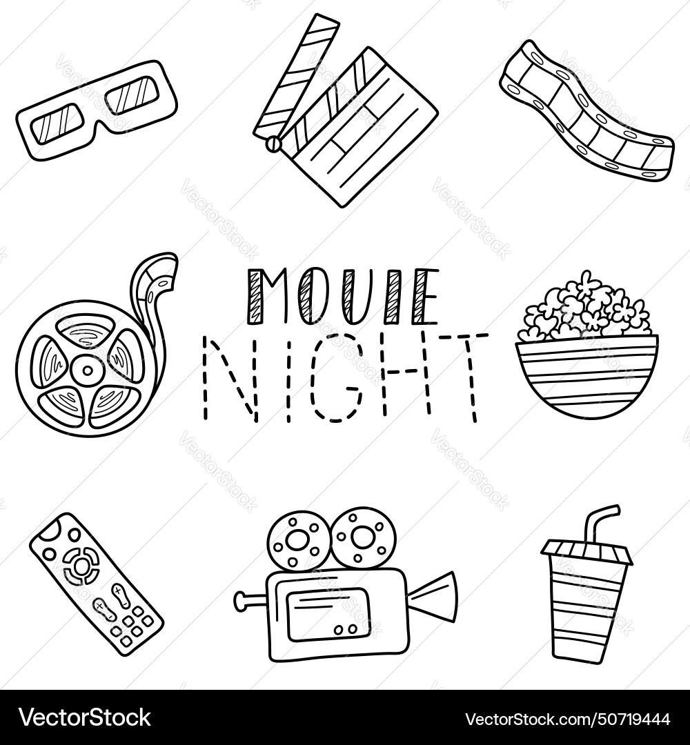 Movie night items set of abstract isolated design Vector Image Movie night items set of abstract isolated design Vector Image