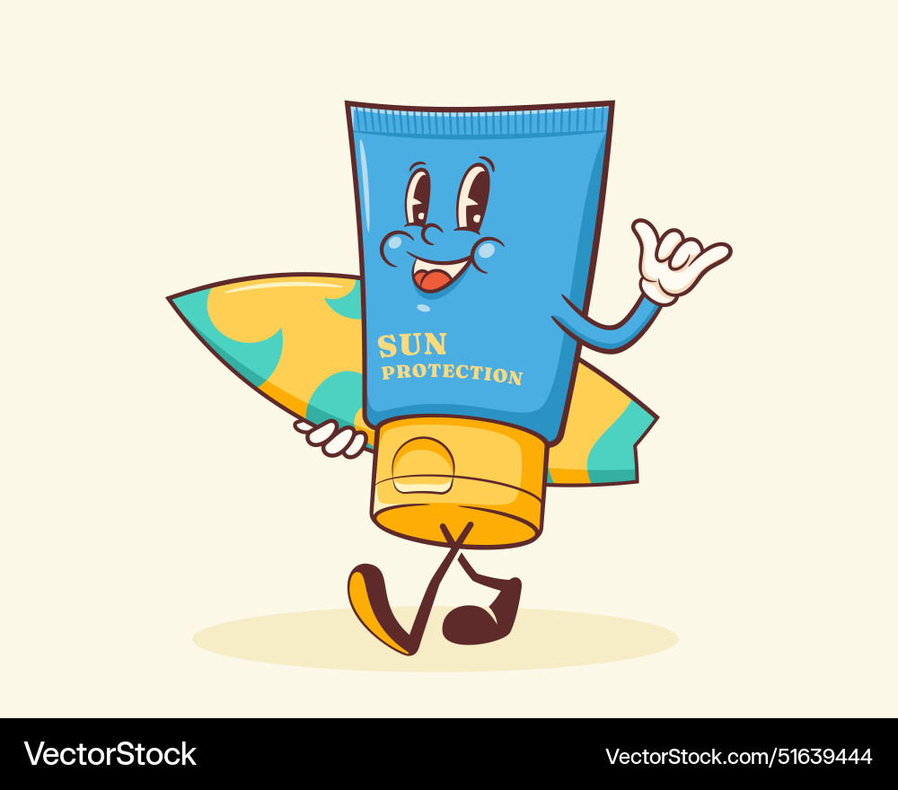 Summer surfing retro cartoon characters label Vector Image