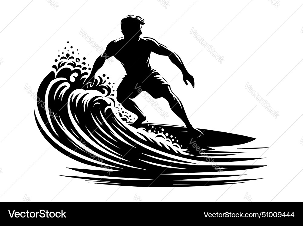 Surfing man silhouette Royalty Free Vector Image