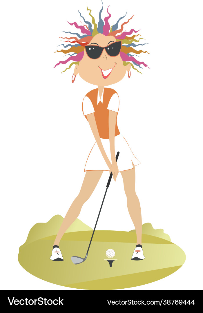 Young woman a golfer on golf course Royalty Free Vector