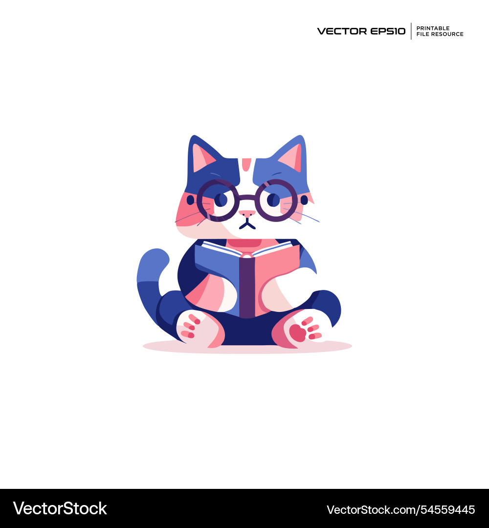 Cute cat reading a book character mascot logo Vector Image