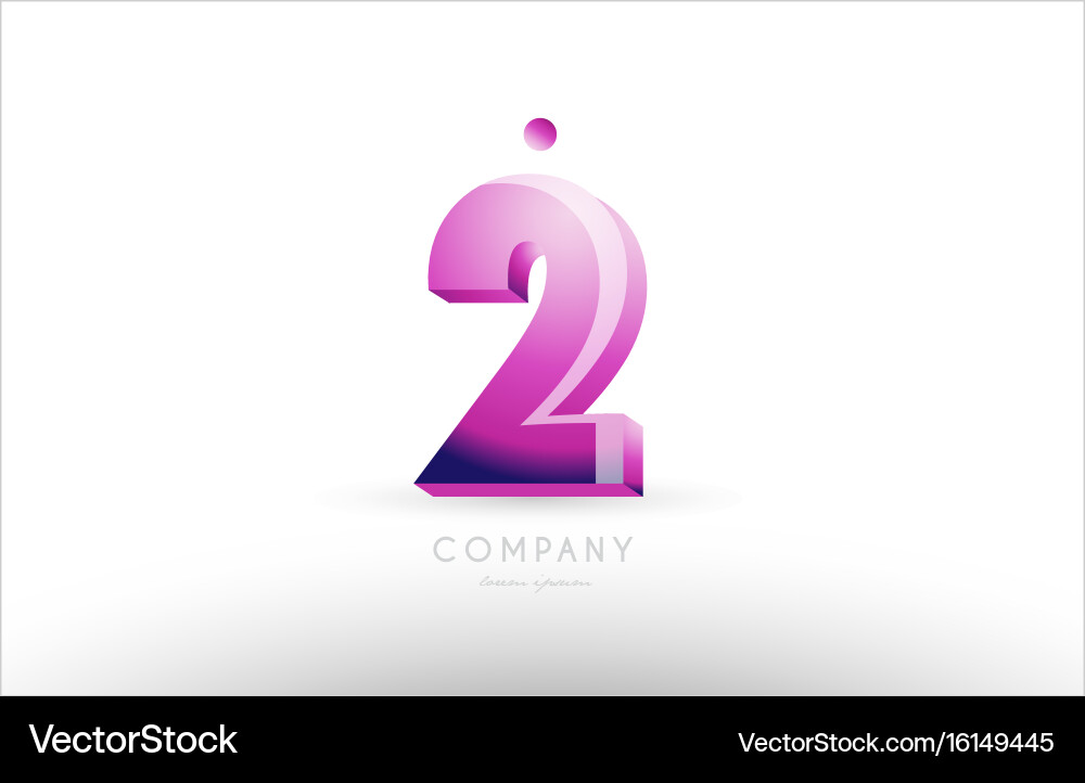 Number 2 two black white pink logo icon design Vector Image